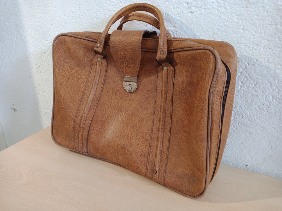Vintage Leather Suitcase From the 70s Authentic Retro Style - Etsy