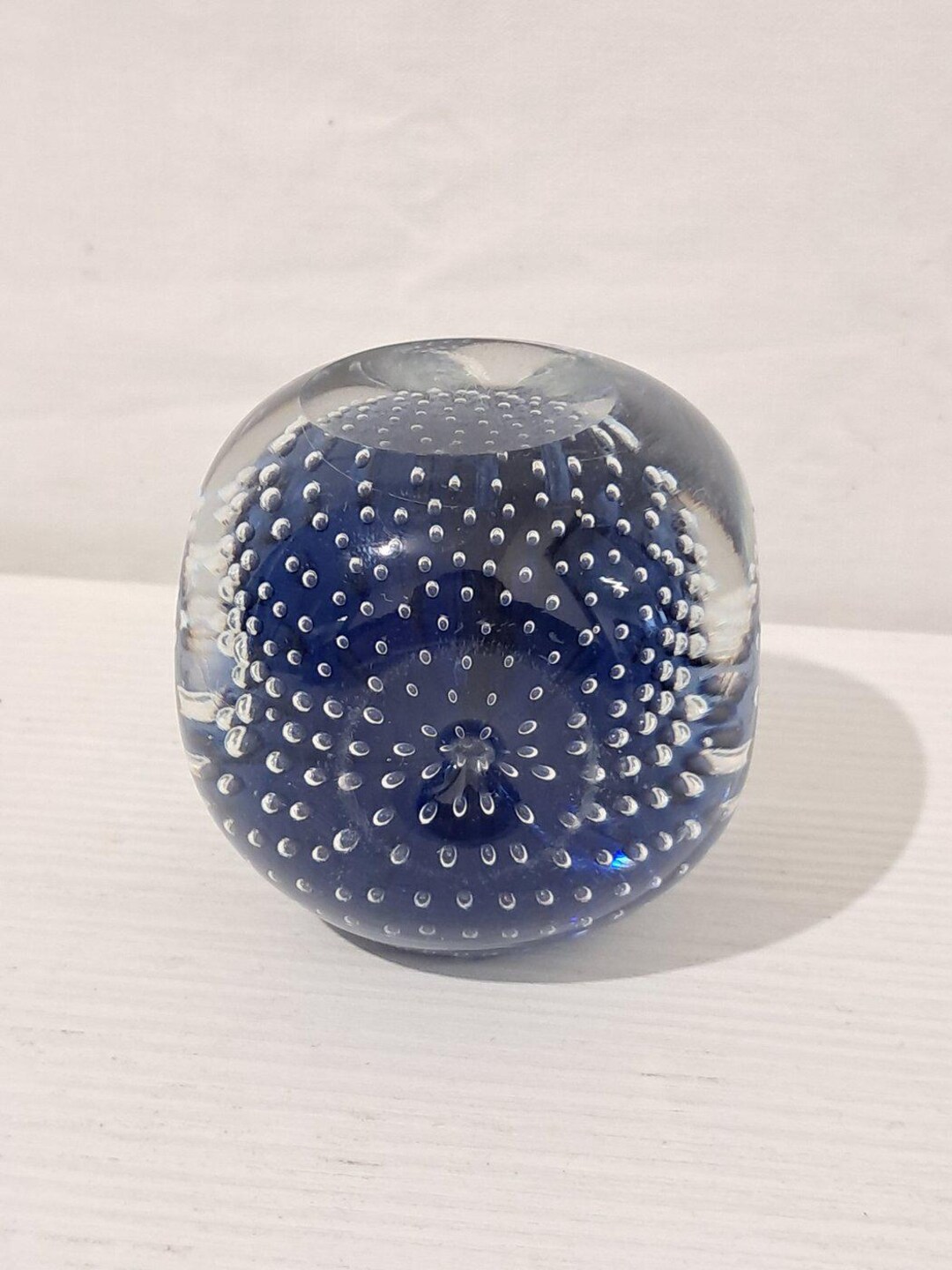 Buy Vintage Blue Glass Paperweight With Clear Bubbles Handmade, 6x6x7 ...