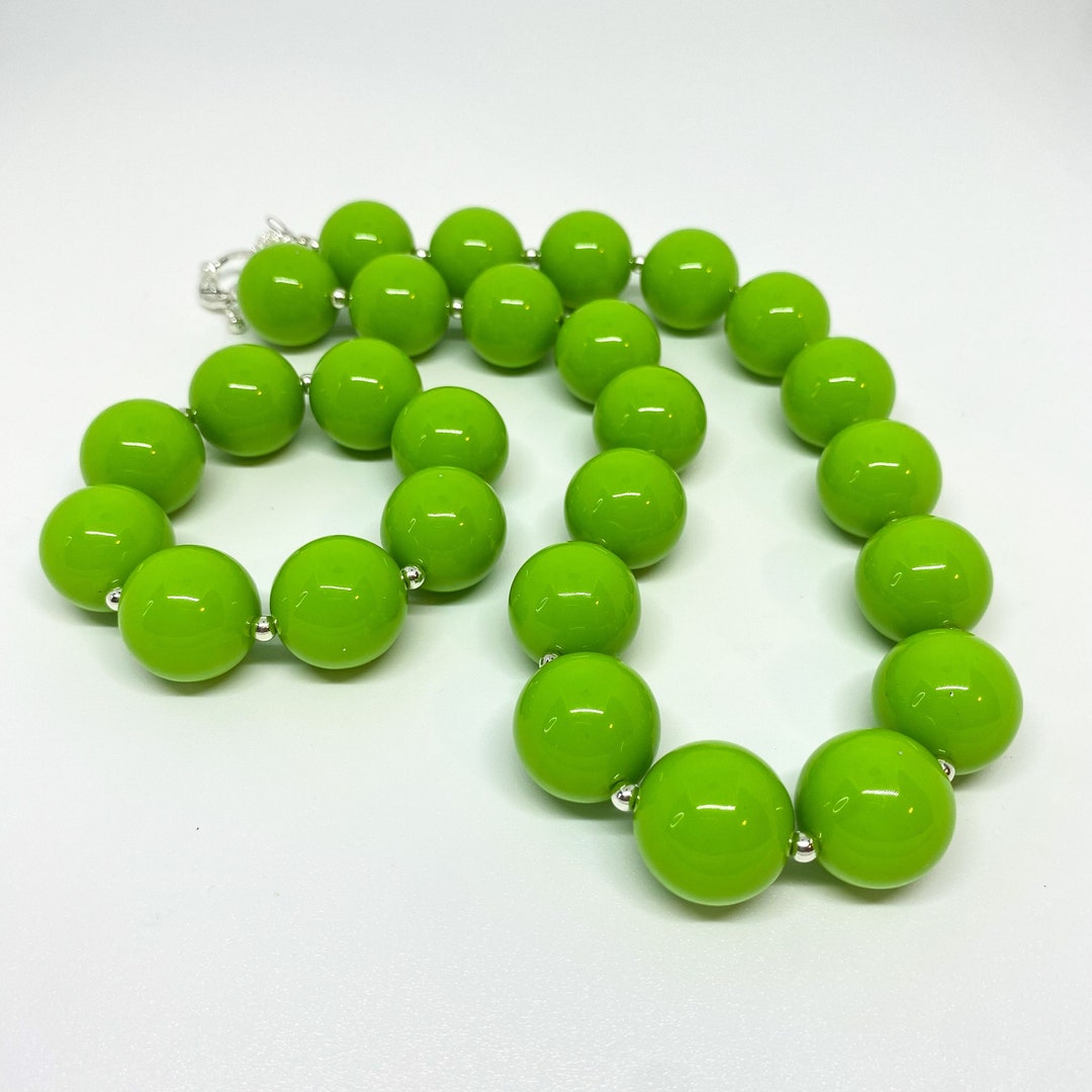 Lime Green Bubblegum Necklace, Solid Green Beaded Necklace, St Patricks ...