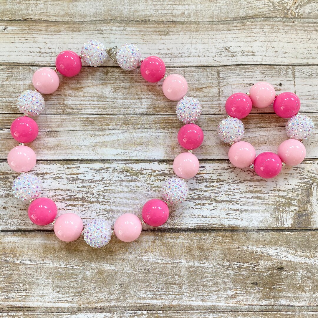 Pink Bubblegum Necklace, Girl Toddler Chunky Necklace, Little Kids Pink ...