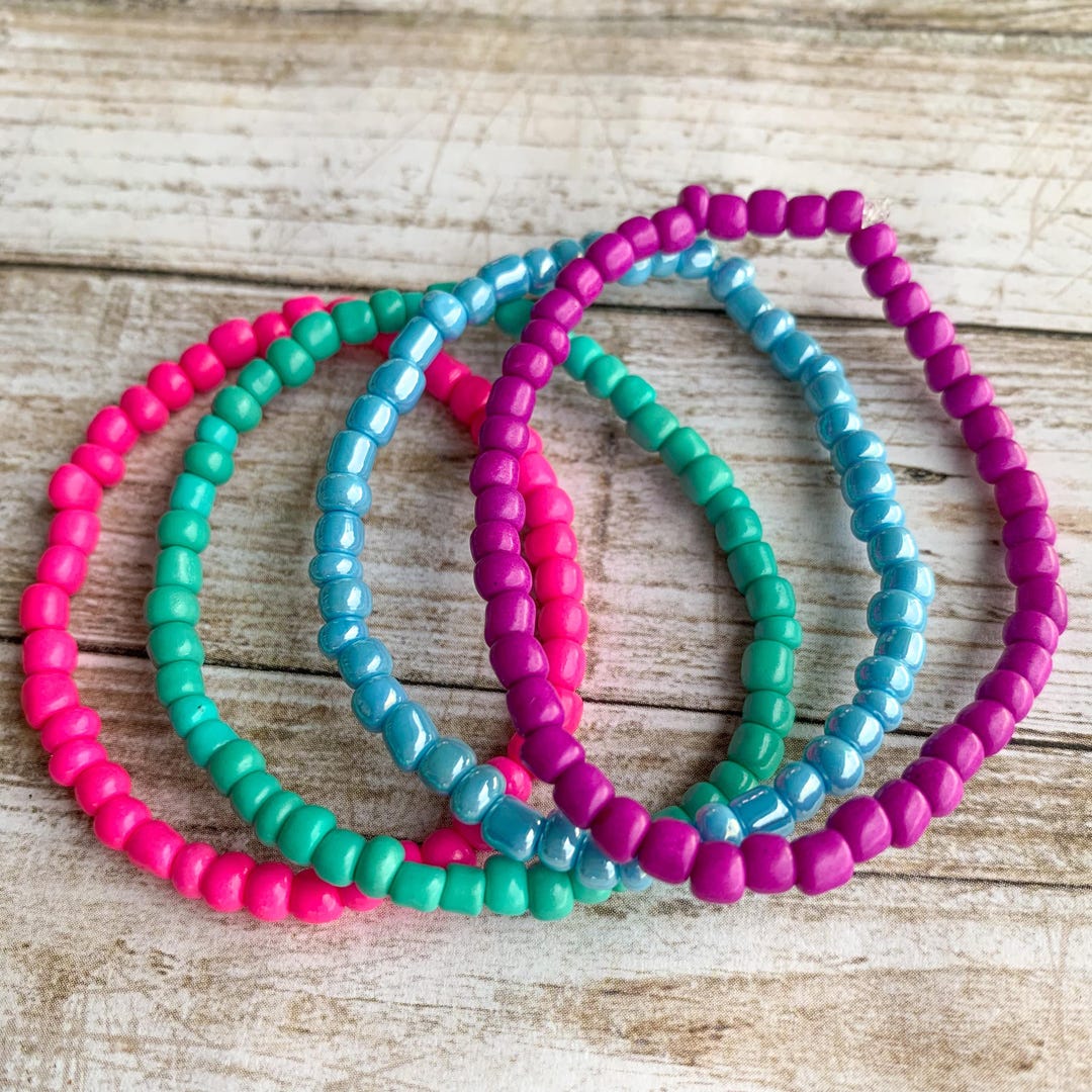Little Girls Stretch Bracelet Set, Girl Toddler Stack Bracelets, Pink ...