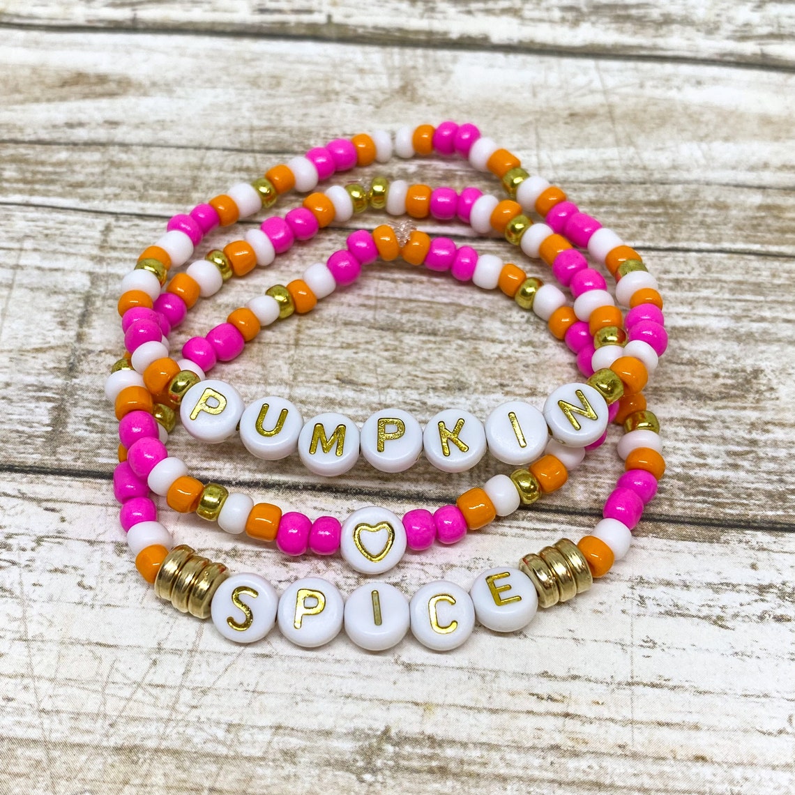 Pumpkin Spice Friendship Bracelet, Fall Stack Bracelets, Orange and ...