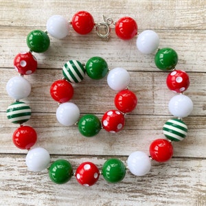 Christmas Chunky Necklace, Red and Green Bubblegum Necklace, Baby ...
