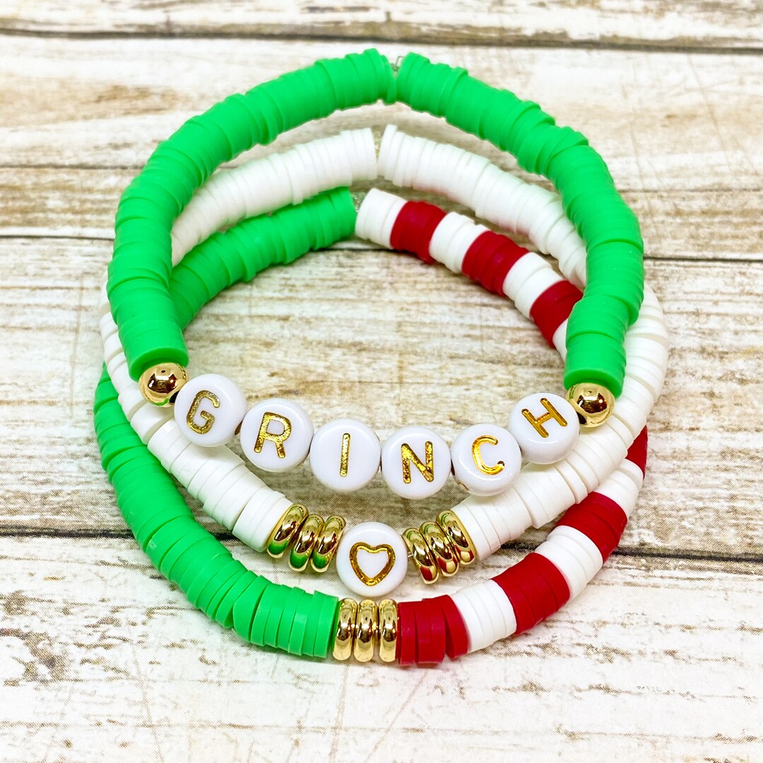 Red and Green Christmas Heishi Bracelet, Holiday Stack Bracelets ...