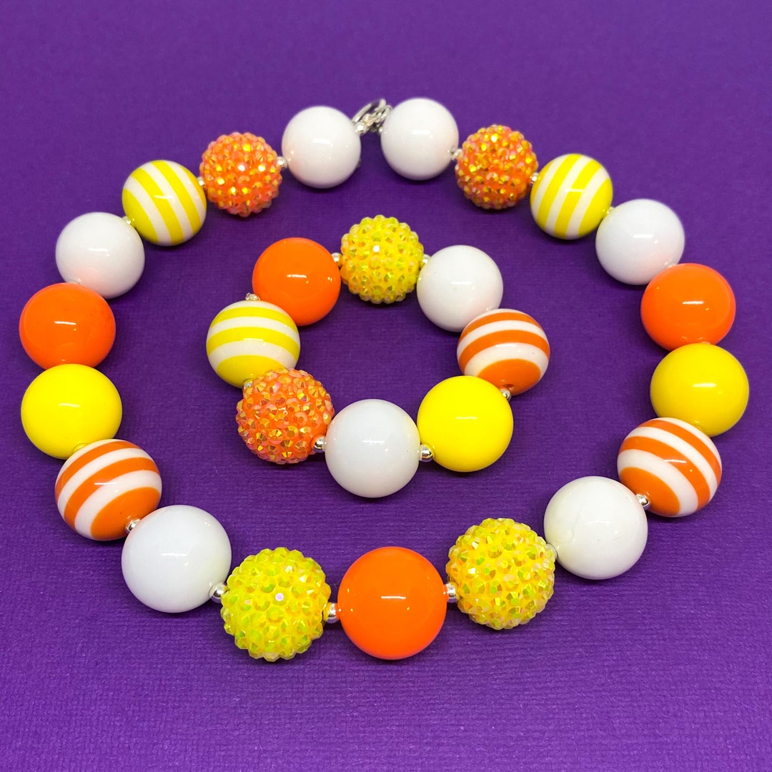 Halloween Candy Corn Bubblegum Necklace, Orange and Yellow Chunky Bead ...