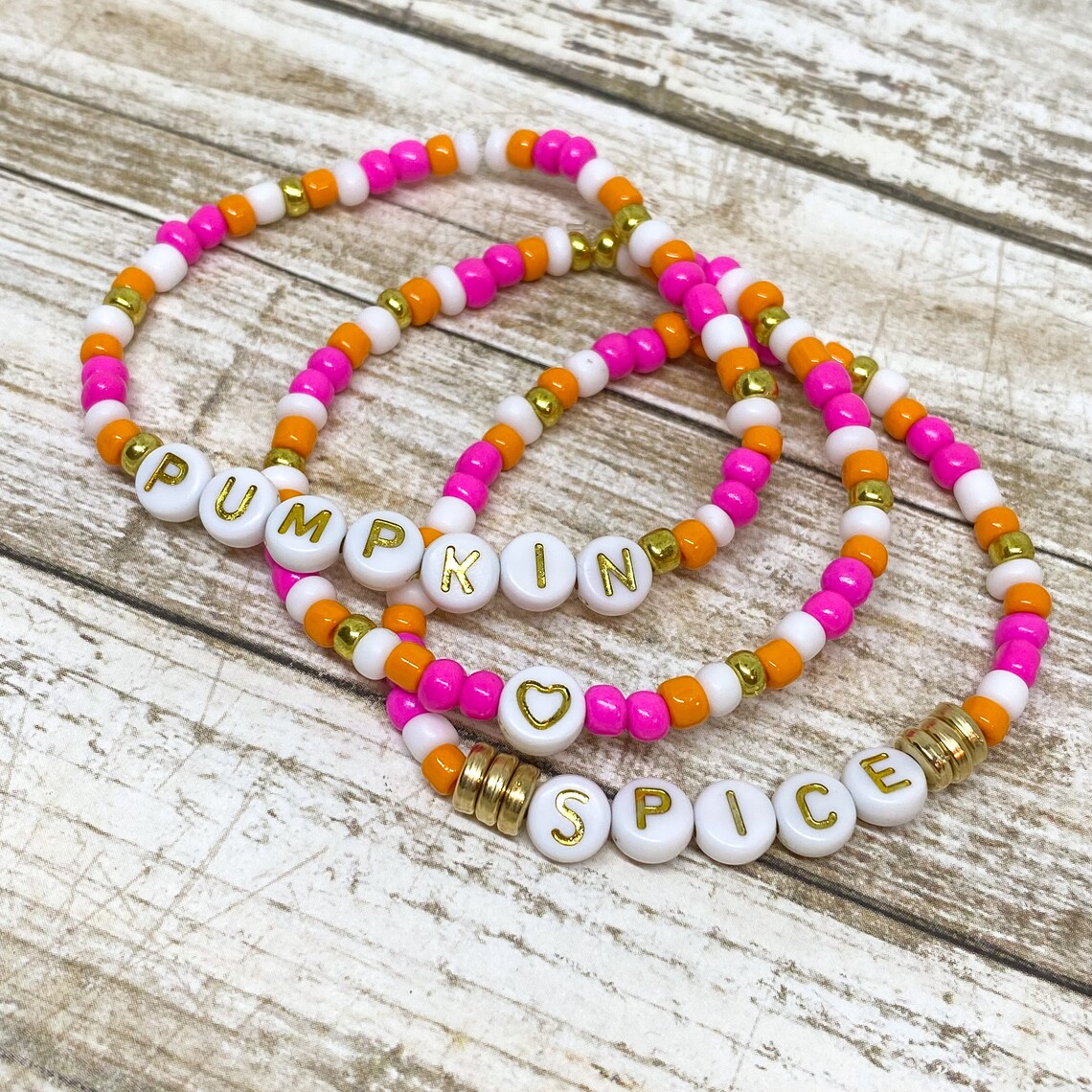 Pumpkin Spice Friendship Bracelet, Fall Stack Bracelets, Orange and ...