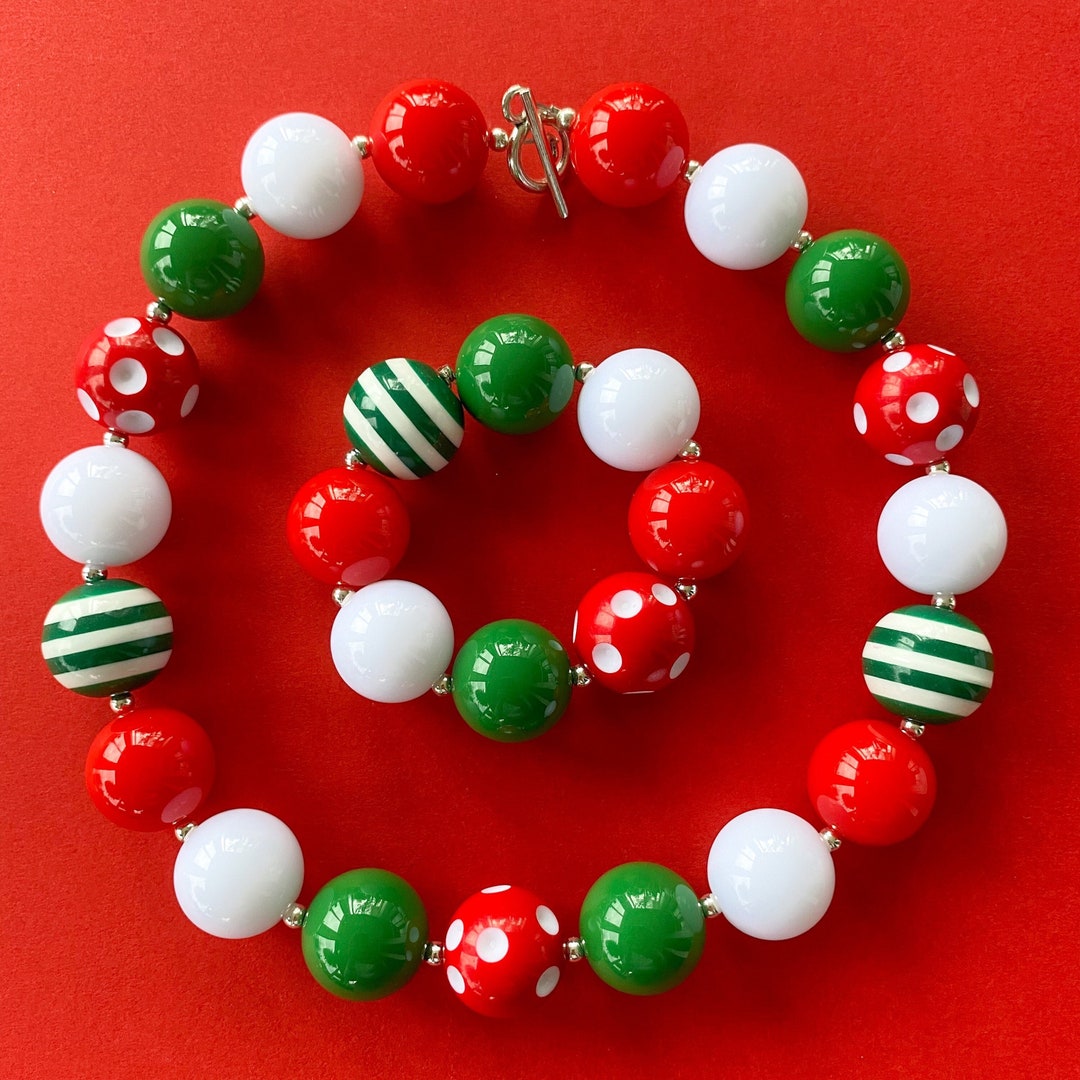 Christmas Chunky Necklace, Red and Green Bubblegum Necklace, Baby ...