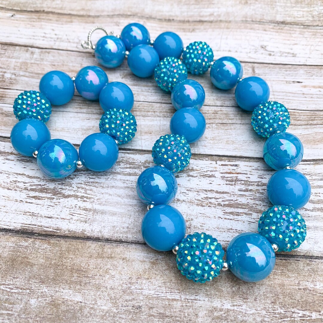 Blue Bubblegum Necklace, Blue Chunky Necklace, Blue Bead Necklace, Blue ...