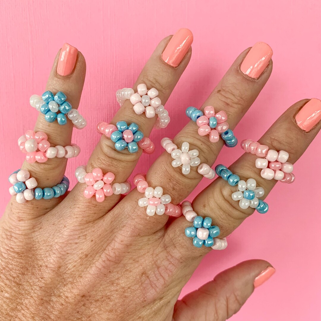 Beaded Flower Ring, Flower Bead Rings, Seed Bead Ring, Floral Jewelry ...