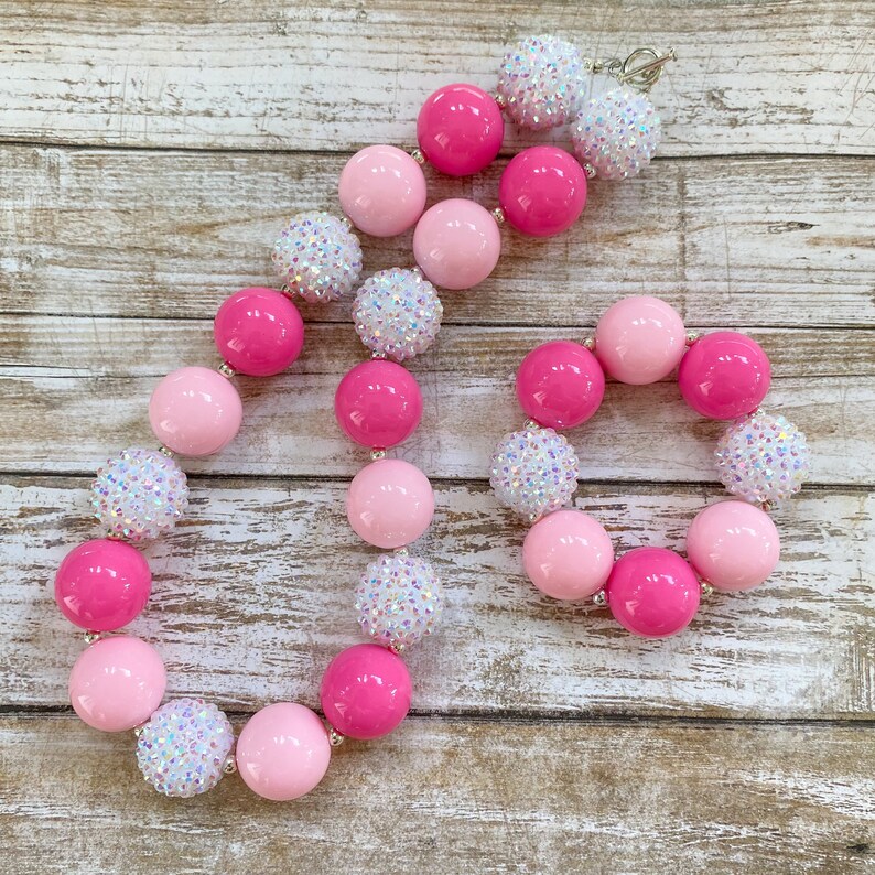 Pink Bubblegum Necklace, Girl Toddler Chunky Necklace, Little Kids Pink ...