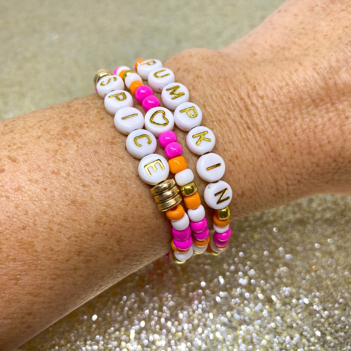 Pumpkin Spice Friendship Bracelet, Fall Stack Bracelets, Orange and ...