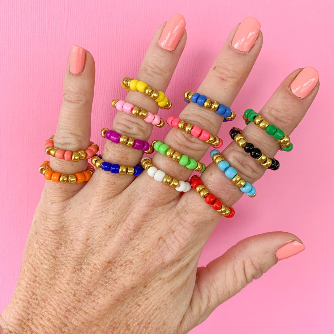 Seed Bead Rings, Stretchy Beaded Ring, Elastic Bead Rings, Seed Bead ...