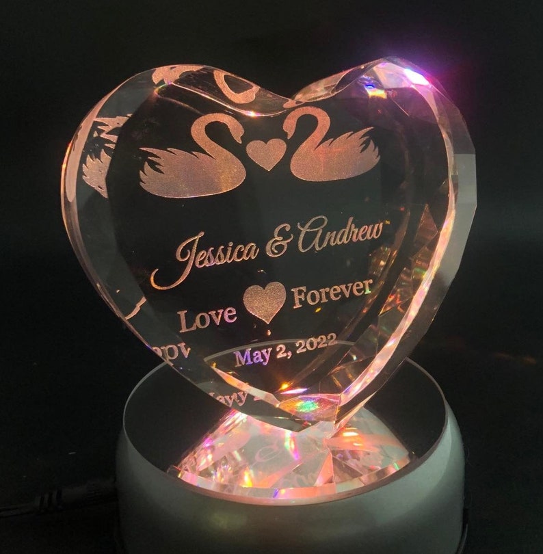 Personalized Crystal Glass Heart With Laser Engraving Etched - Etsy