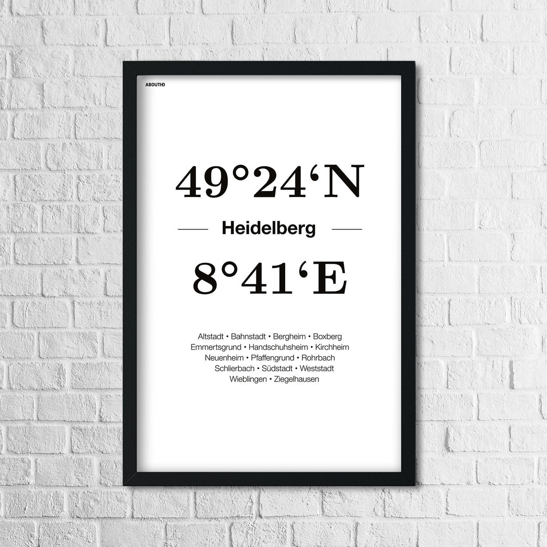 Heidelberg Poster Coordinates White - Etsy