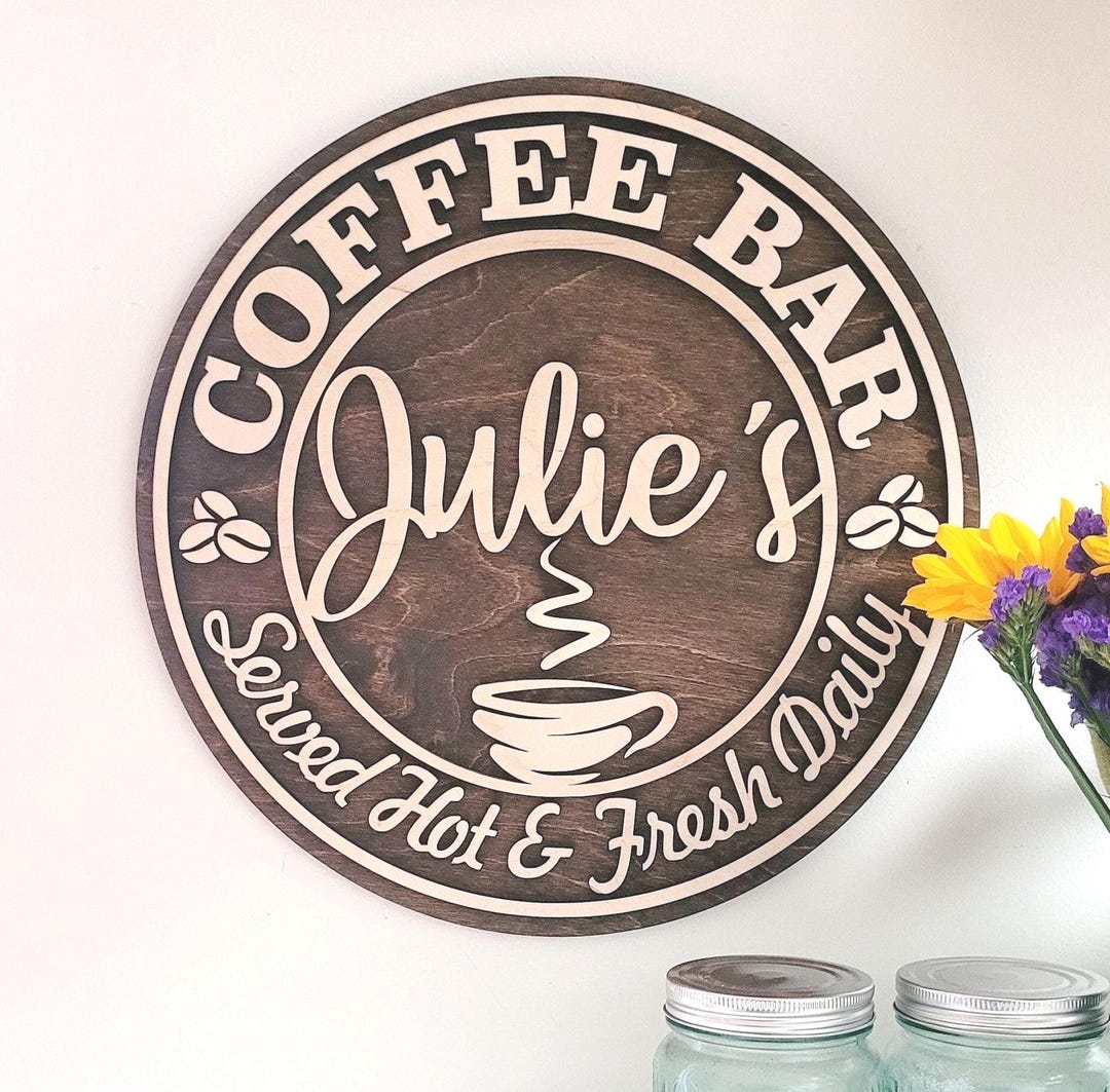 Personalized Coffee Bar Sign: Custom Wooden 3D Kitchen Décor for Coffee ...