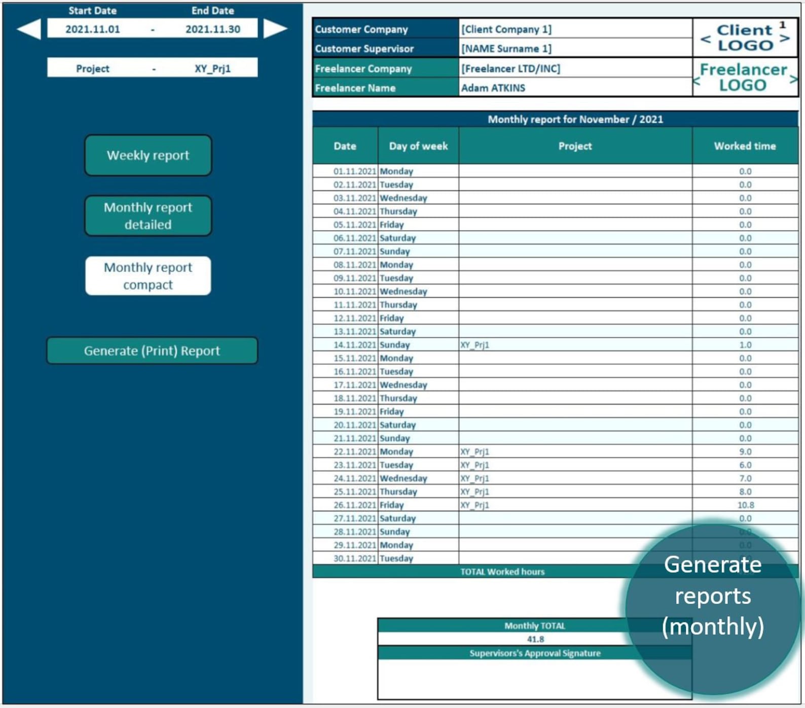 Time Sheet | Timesheet for Freelancers | Work Log | Consultants ...