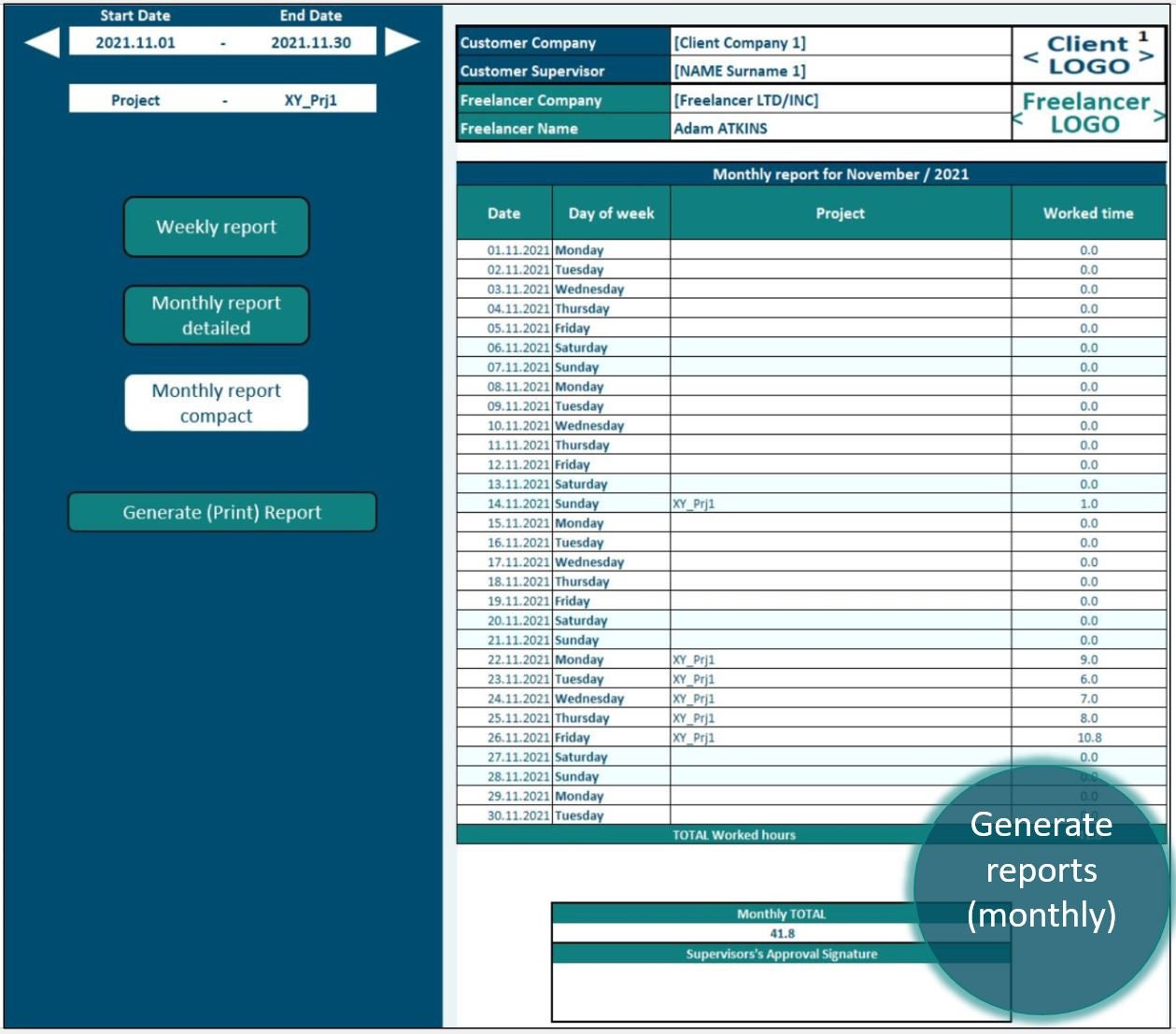 Time Sheet | Timesheet for Freelancers | Work Log | Consultants ...