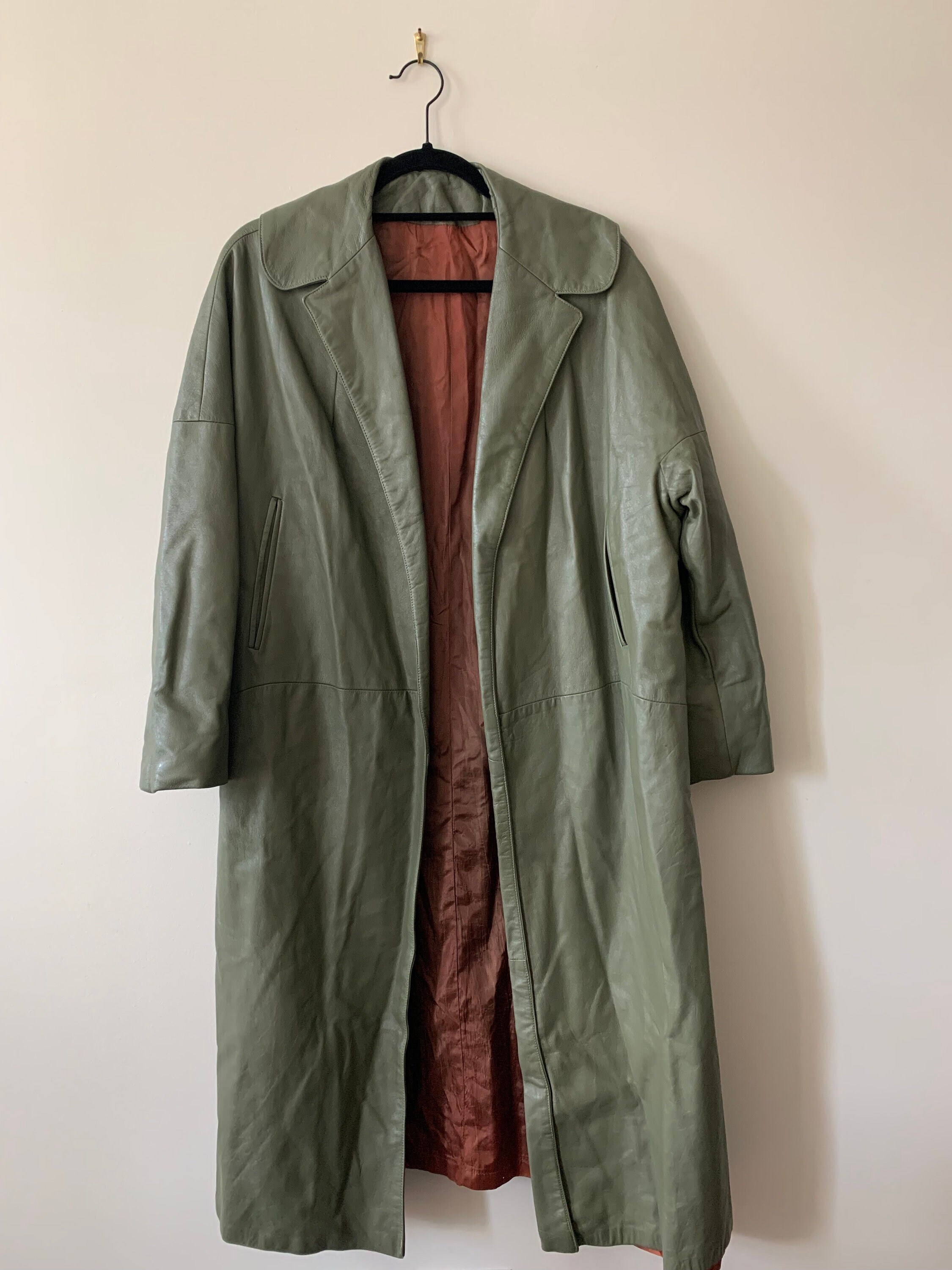 Olive Green Leather Duster - Etsy