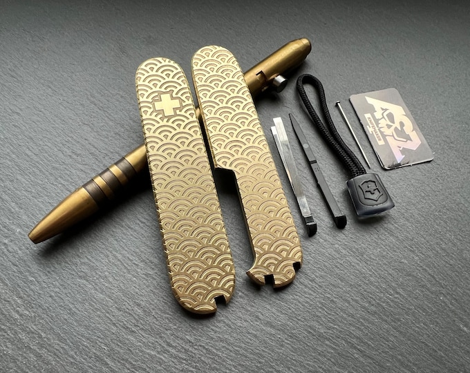 Victorinox 91mm Plus Brass Scales Seigaiha Pattern Japanese Edc Sak - Etsy