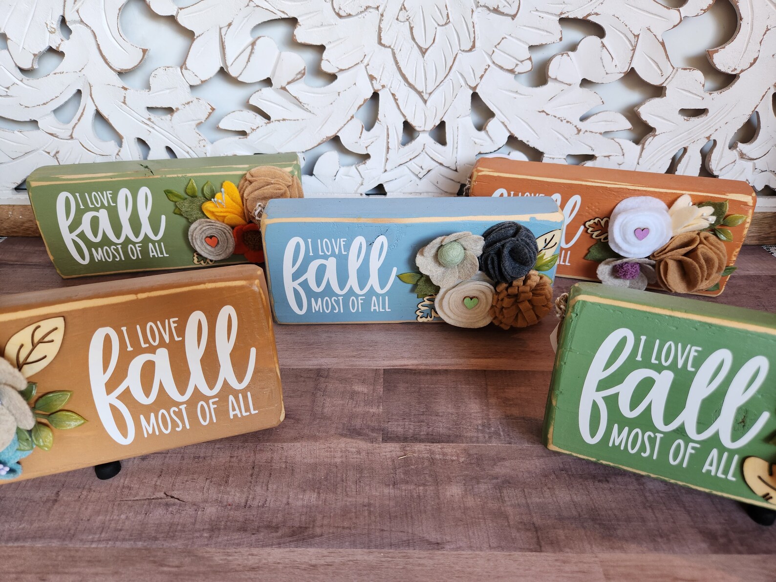 2x4 Fall Wood Block With Felt Flowers Decor - Etsy