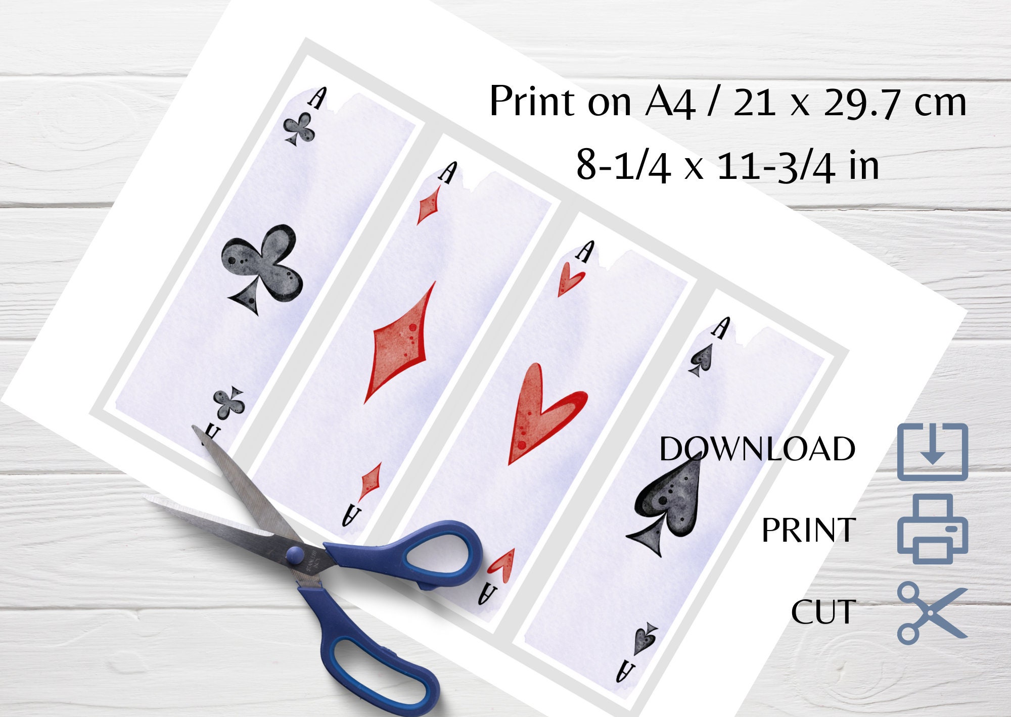 Printable Bookmarks Png PDF Set of 4 Bookmarks Playing Cards Bookmarks ...