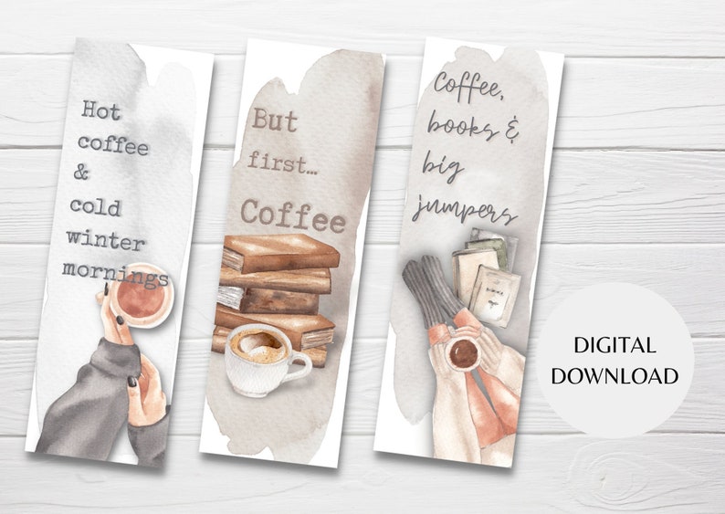 Printable Bookmarks Png Set of 3 Bookmarks Printable Coffee - Etsy UK