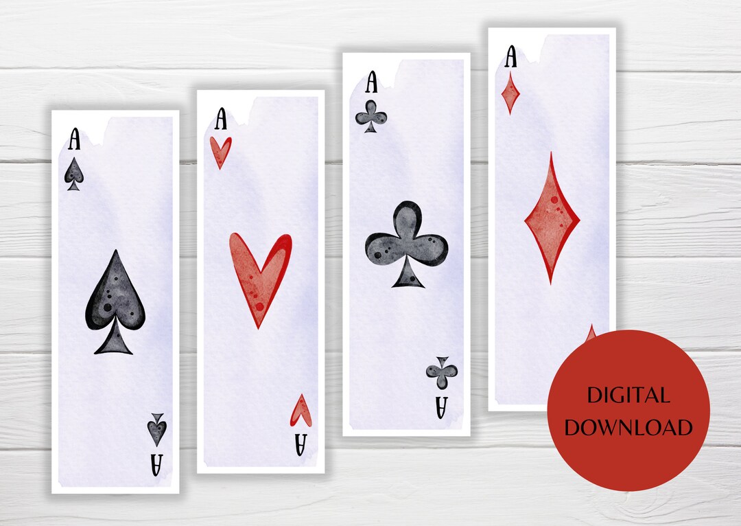 Printable Bookmarks Png PDF Set of 4 Bookmarks Playing Cards Bookmarks ...