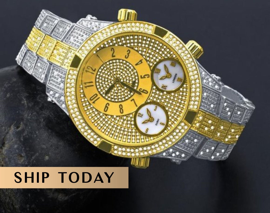 18K Gold Iced Out Two Tone Watch Iced Out Watch Diamond - Etsy