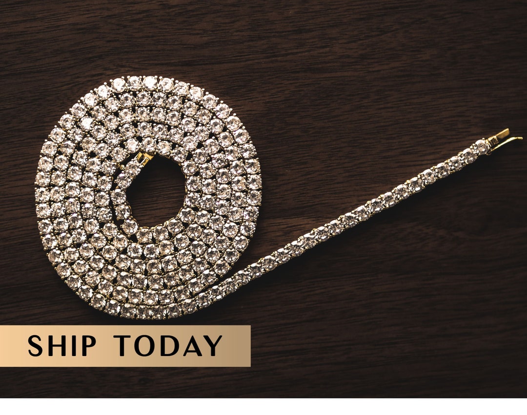 Iced Out Gold Tennis Necklace Men's Necklace Iced Out - Etsy