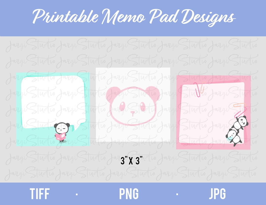 Cute Panda Bear Printable Sticky Note Design - Kawaii Memo Pad Template ...