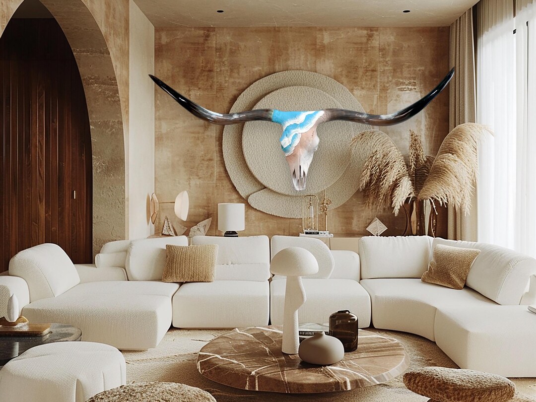 Beach Inspired Longhorn Cow Skull Art Modern Western Decor 654 - Etsy