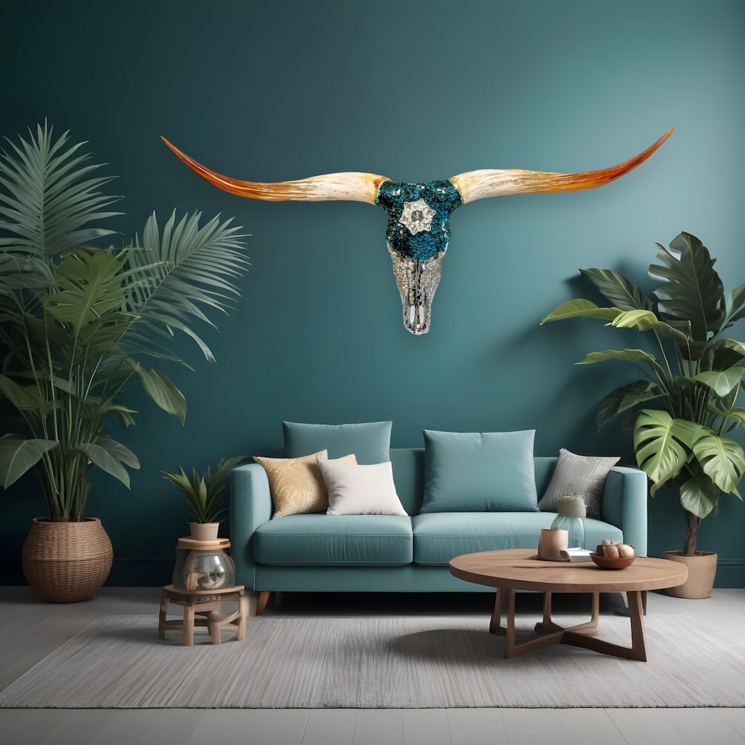 Real Longhorn Cow Skull Repurposed Art Mirrored Glass Longhorn Decor ...