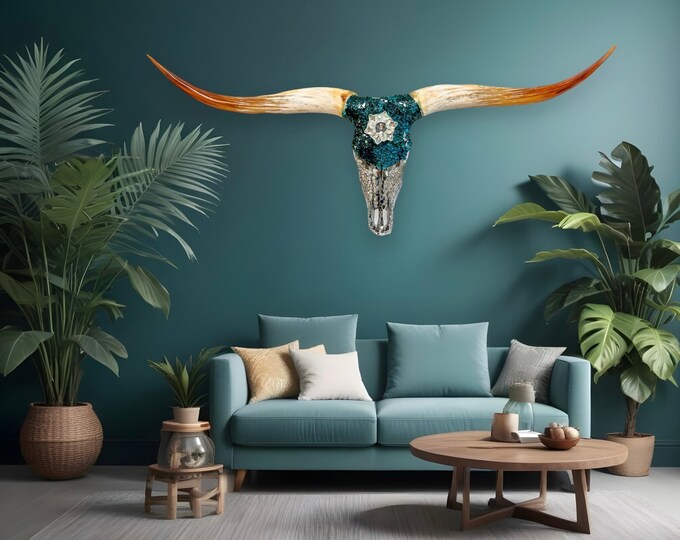 Real Longhorn Cow Skull Repurposed Art Mirrored Glass Longhorn Decor ...