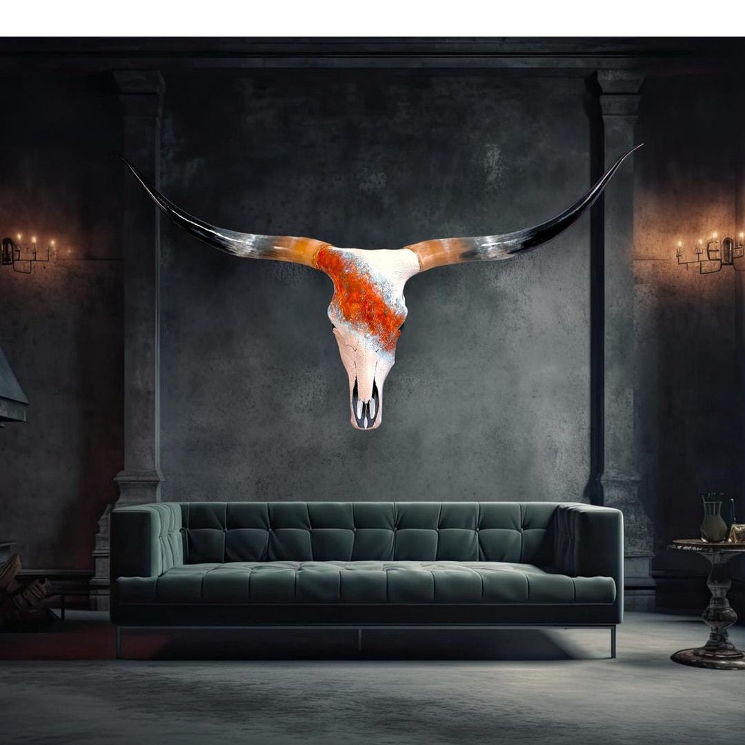 Authentic Longhorn Skull Modern Contemporary Western Art Painted Skull ...