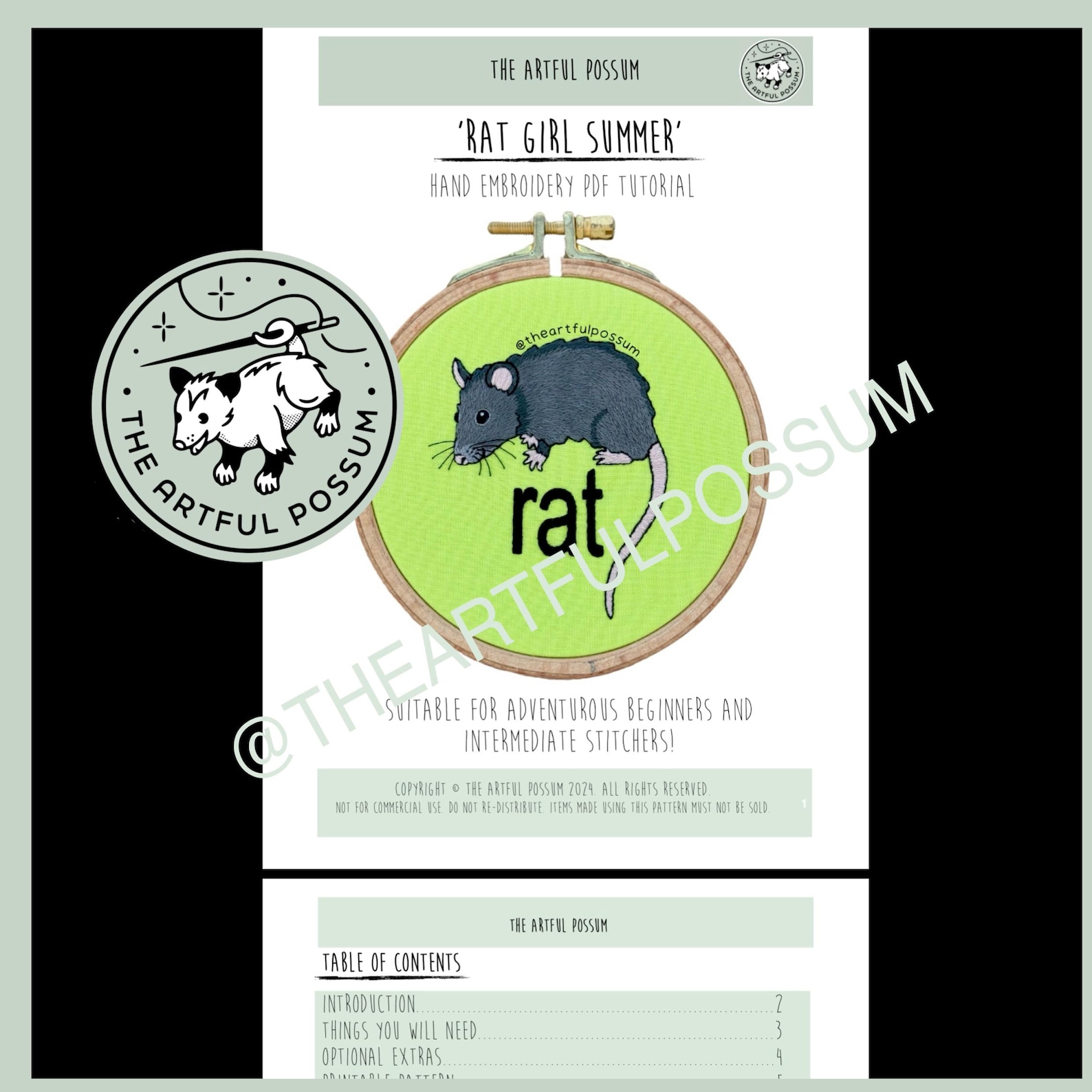 Rat - Hand Embroidery Digital Download PDF Template Tutorial - Rat Girl ...