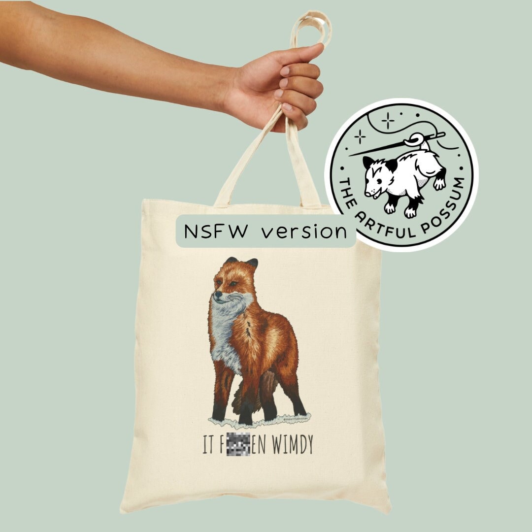 NSFW It Wimdy Fox Hand Embroidery PRINT Cotton Canvas Tote Bag, Cute ...