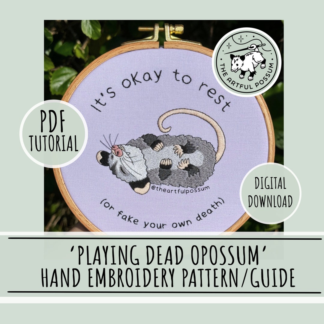 Playing Dead Opossum Hand Embroidery PDF Template Tutorial Guide ...