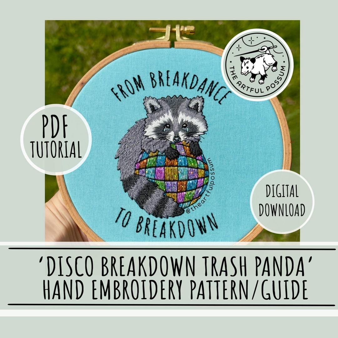 Disco Breakdown Trash Panda Raccoon - Hand Embroidery PDF Template ...