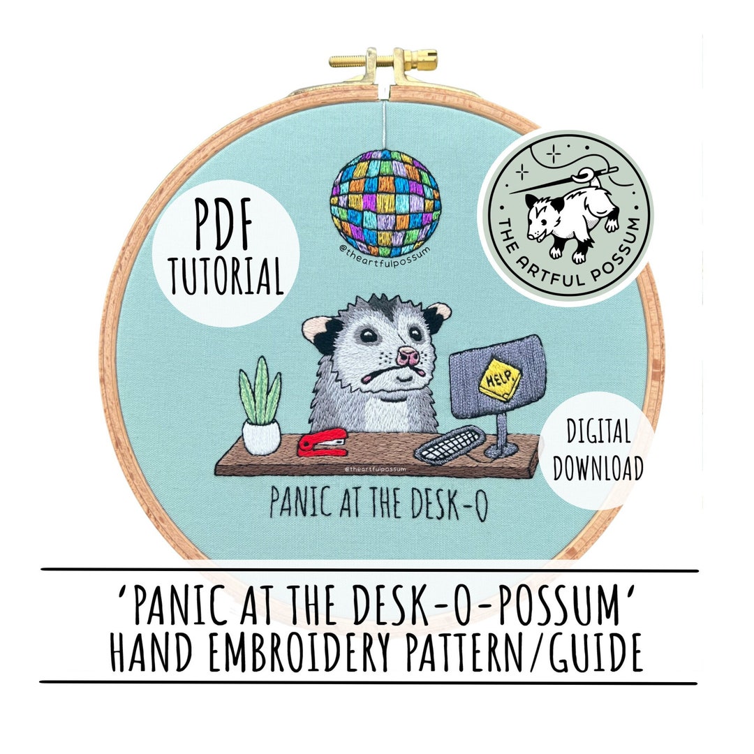 Panic at the Desk-o-possum - Disco Possum Hand Embroidery PDF Template ...