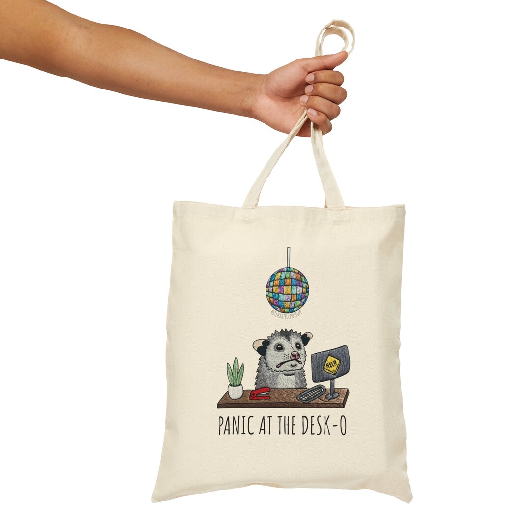 Panic at the Desk-o-possum Hand Embroidery PRINT Cotton Canvas Tote Bag ...