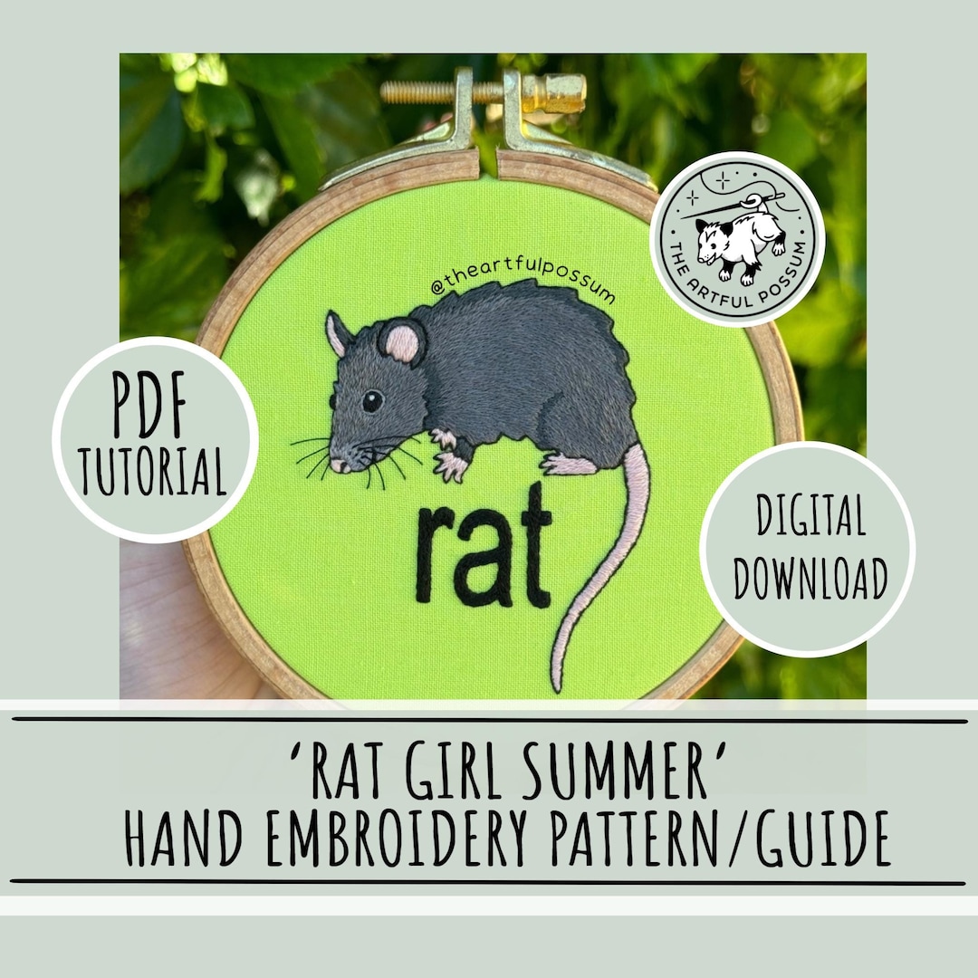 Rat - Hand Embroidery Digital Download PDF Template Tutorial - Rat Girl ...