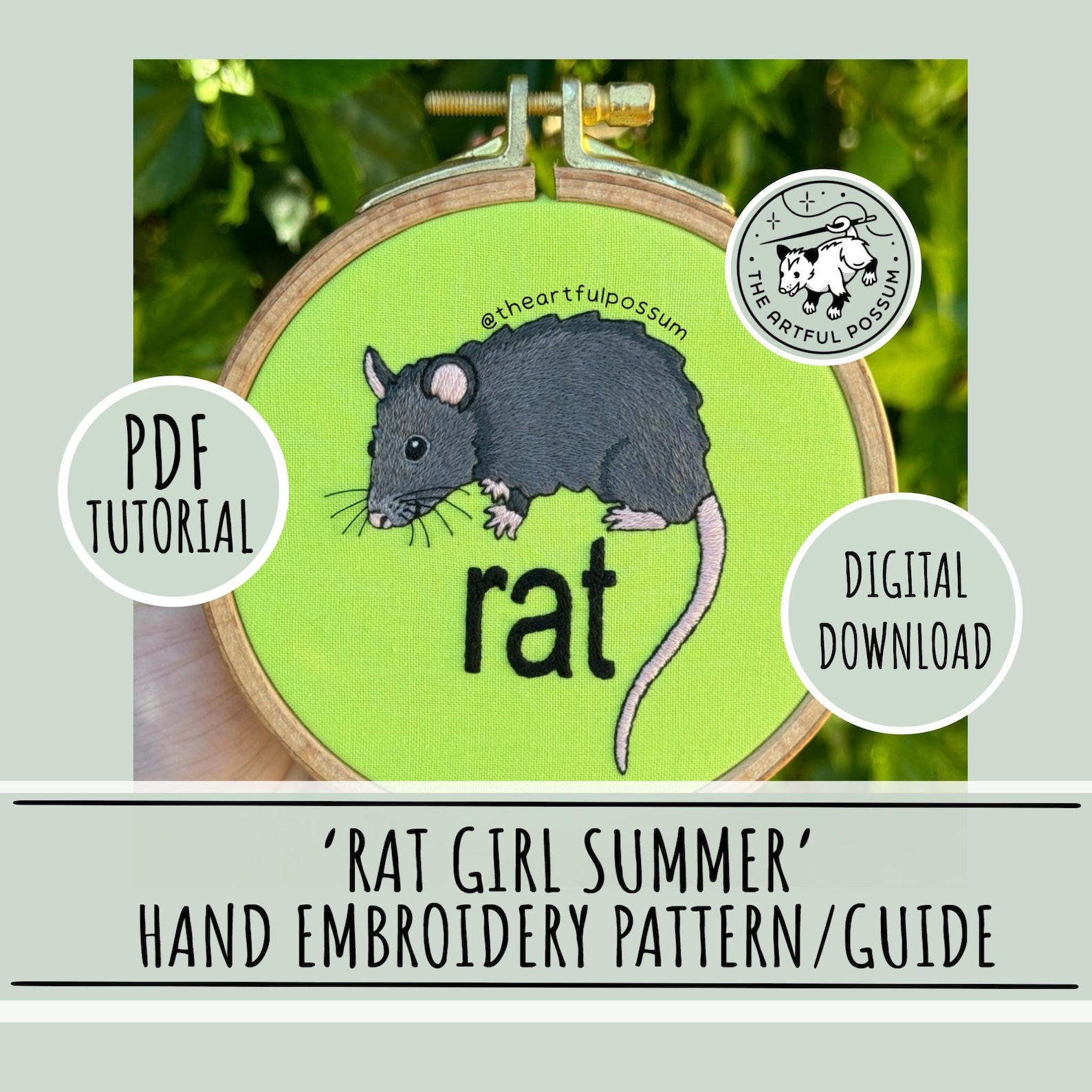 Rat - Hand Embroidery Digital Download PDF Template Tutorial - Rat Girl ...