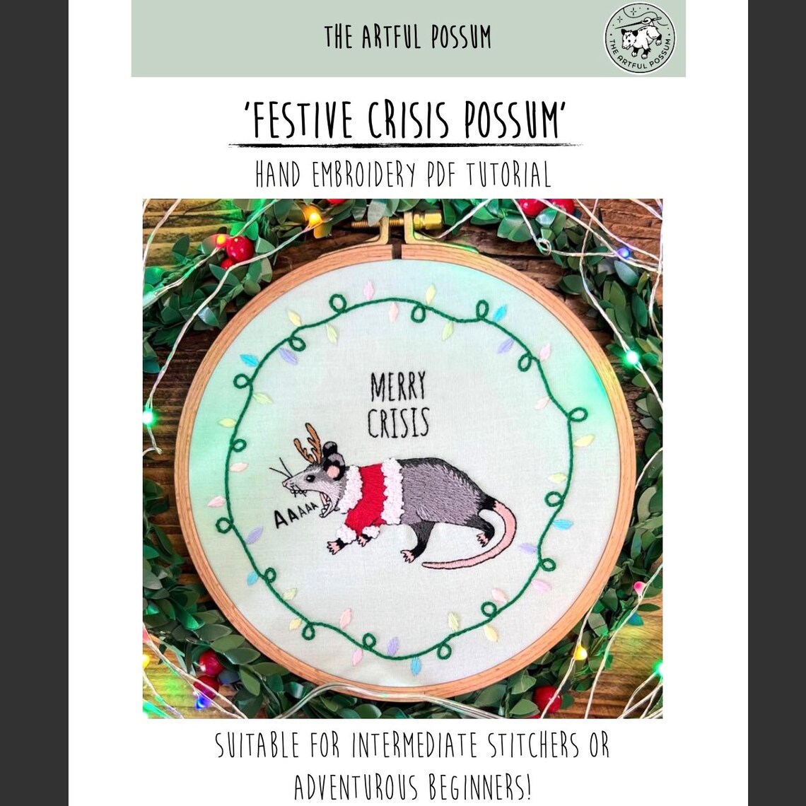 Merry Crisis Possum Hand Embroidery PDF Tutorial and Pattern - Etsy