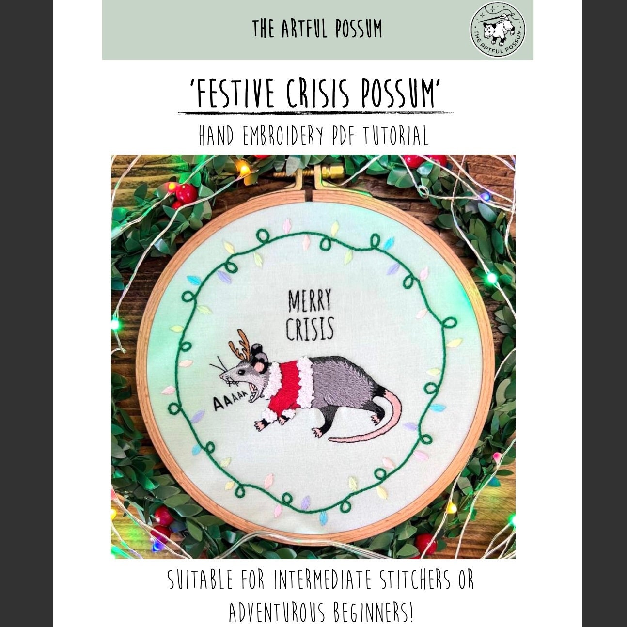 Merry Crisis Possum Hand Embroidery PDF Tutorial and Pattern - Etsy