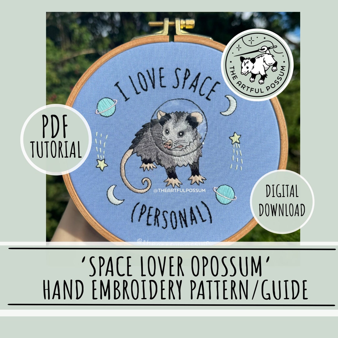 Space Lover Opossum - Hand Embroidery PDF Template Tutorial Guide ...