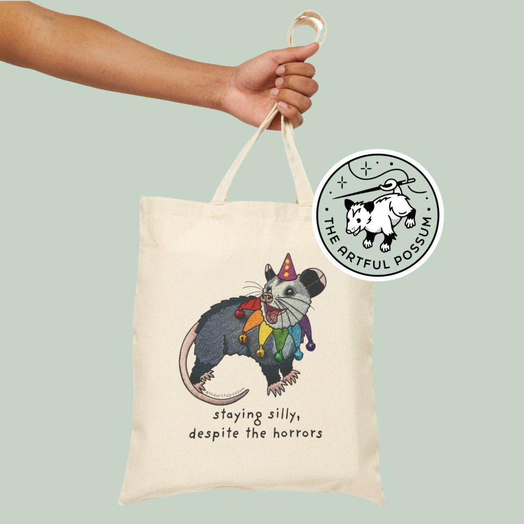 Circus Opossum Tote, Hand Embroidery PRINT Cotton Canvas Tote Bag ...