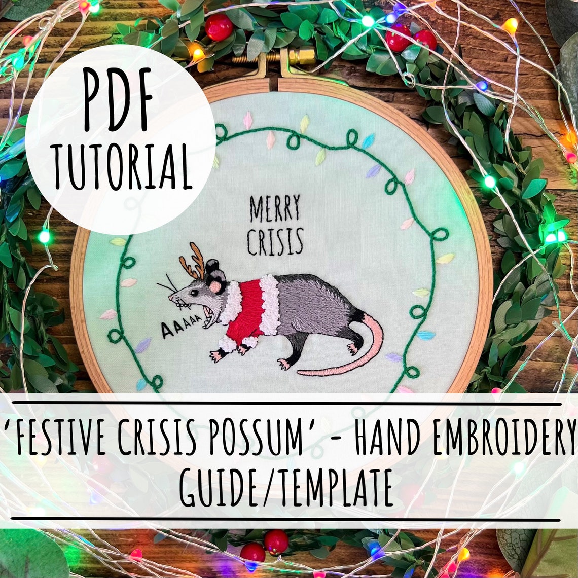 Merry Crisis Possum Hand Embroidery PDF Tutorial and Pattern - Etsy
