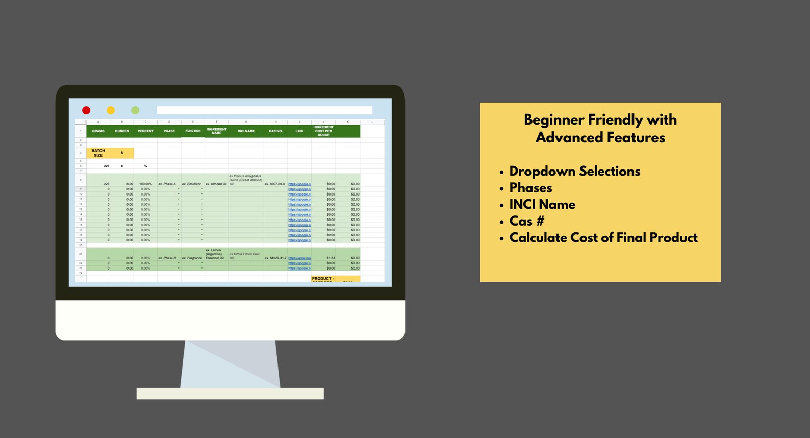 Product Formulation Template Product Pricing Cost Analysis | Etsy