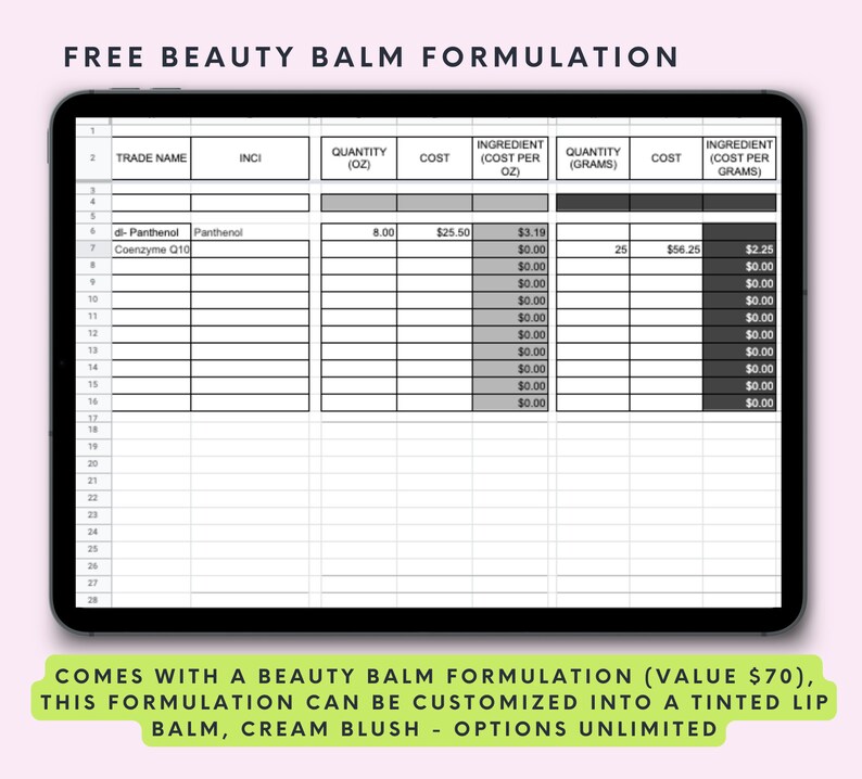 Product Formulation Template Product Pricing Cost Analysis O/W Emulsion ...