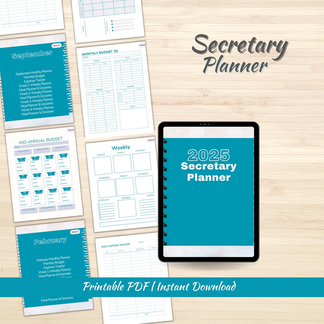 2025 Secretary Planner, Monthly Calendar, Weekly Organiser, Meal and ...